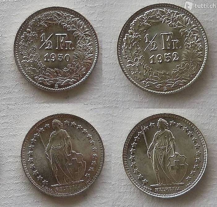 50 Rappen Silbermünzen von 1950 und 1952 im Kanton Aargau - tutti.ch