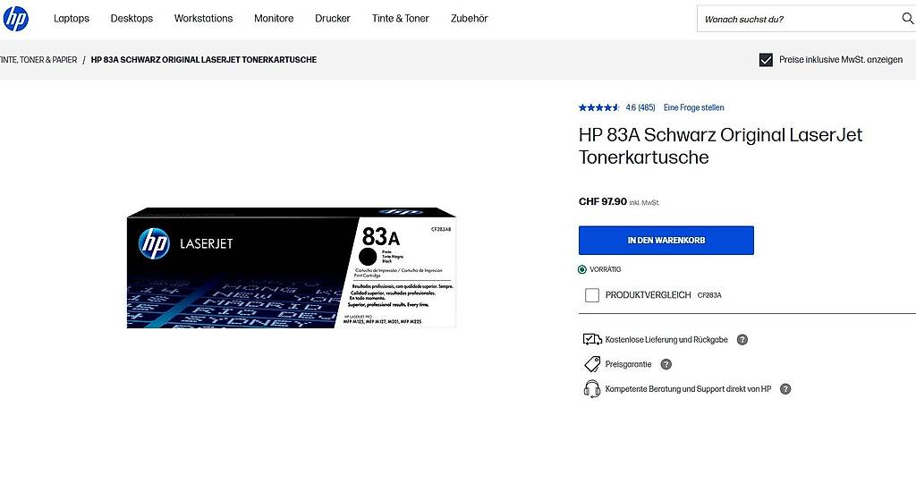 HP LaserJet Pro M201/MFP M127/MFP M225 Toner, 83A, CF283A im Kanton ...