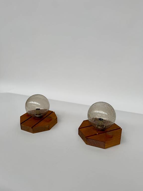 Set: 70s Brutalist Wandleuchten | Massivholz & Bubble Glass im Kanton ...