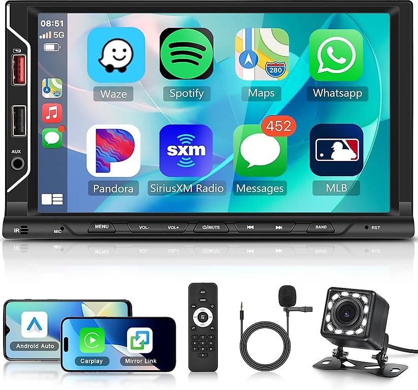 Hodozzy Autoradio 2 Din mit Wireless Carplay Android Auto, 7 im Kanton ...