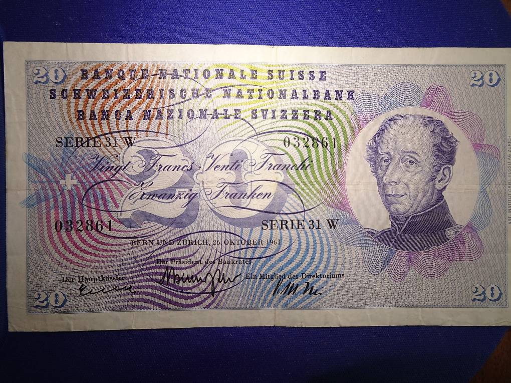 4 x 10 Franken Banknote Schweiz 1 x 20 Fr Note alle mit Falz im Kanton ...