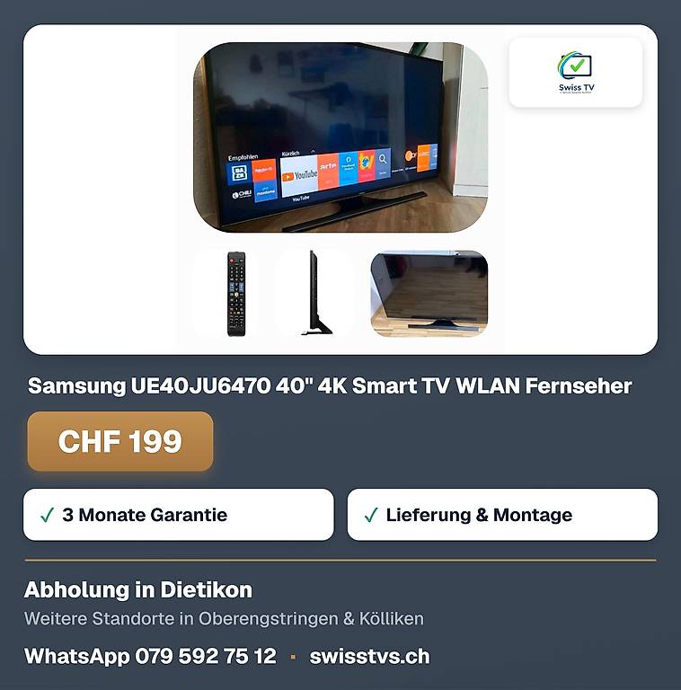 Samsung UE40JU6470 40" 4K Smart TV WLAN Fernseher im Kanton Aargau ...