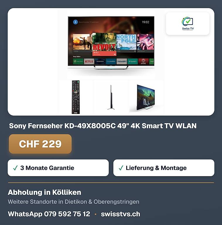 Sony Fernseher KD-49X8005C 49" 4K Smart TV WLAN im Kanton Aargau - tutti.ch