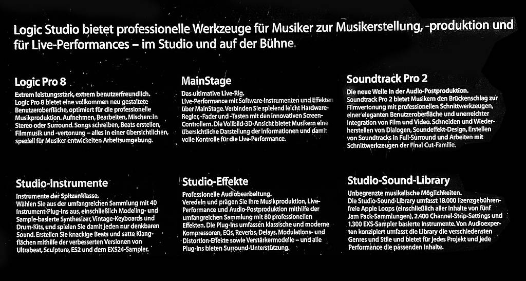 Logic Studio, Logic Pro 8, Software für prof. Musikprod. im Kanton Luzern - tutti.ch