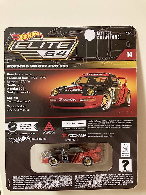 Hot Wheels Elite 64 Porsche 911 GT2 EVO 993 Advan Canton Glaris - tutti.ch