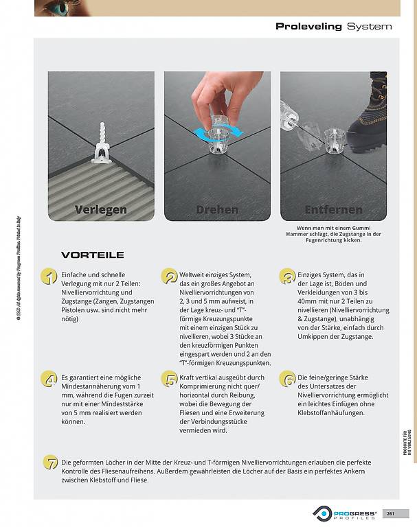 Nivellierungssystem für die Verlegung von Materialien mittle im Kanton ...