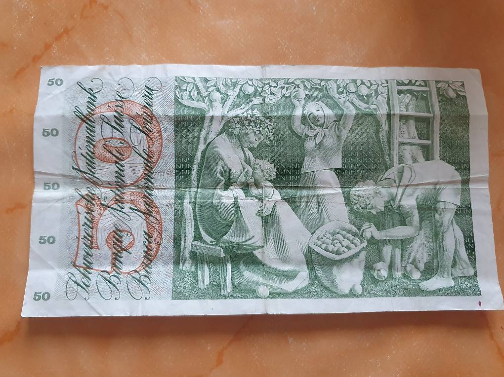 Schweizer Banknote 50 Franken Note aus dem Jahr 1974 im Kanton Zürich ...