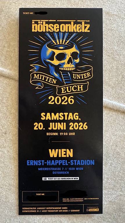 Böhse Onkelz Ticket Wien Mitten Unter Euch 2026 im Kanton Basel ...