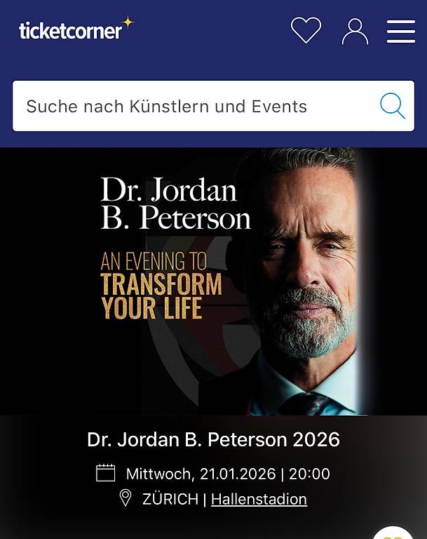 1-2 Tickets Dr. Jordan B. Peterson Hallenstadion Zürich 21.1 im Kanton ...