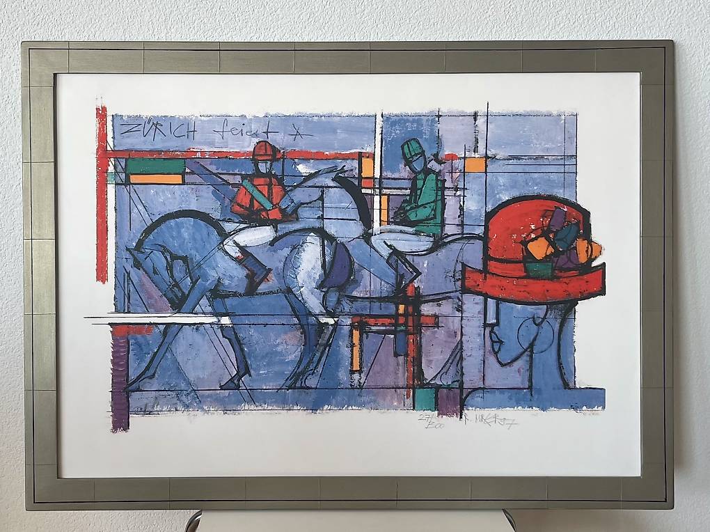 Rudolf Mirer (1937) ZÜRICH FEIERT, originale Lithografie im Kanton St ...