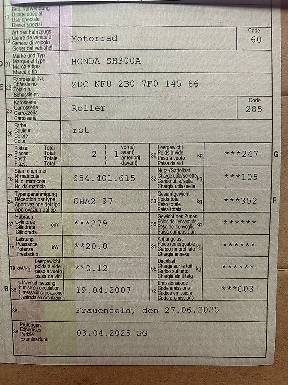 Honda SH300ABS Scooter Roller im Kanton Thurgau - tutti.ch