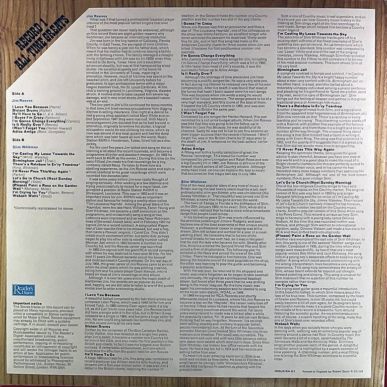 LP Record 1 All-Time Greats, Jim Reeves Slim Whitman im Kanton ...