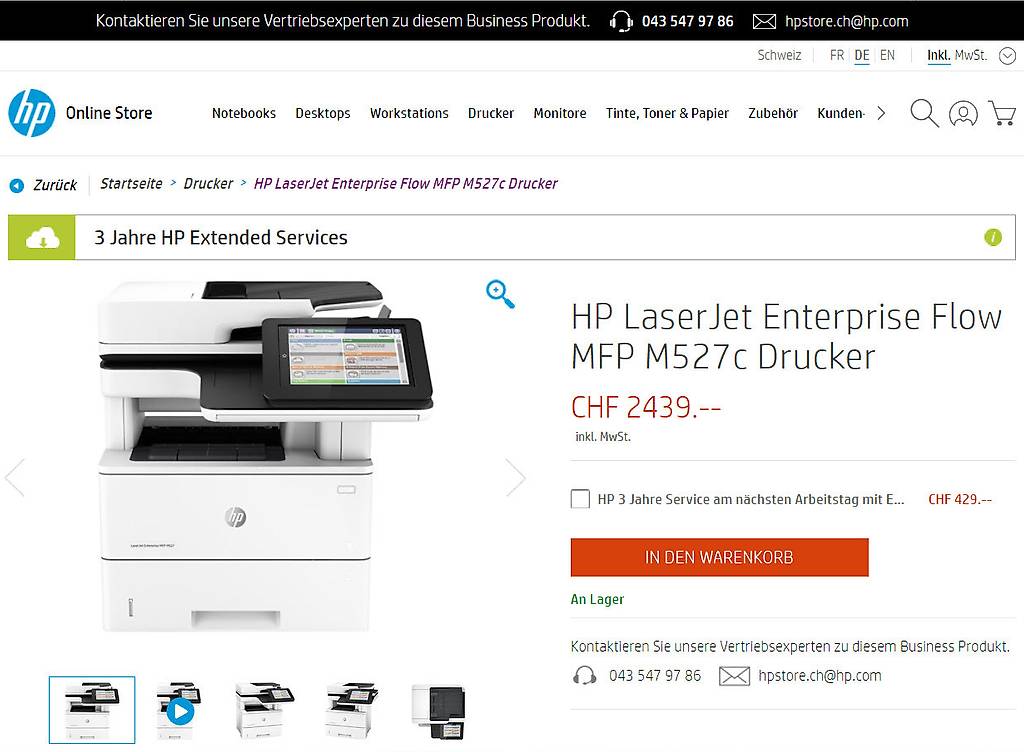 HP LaserJet Enterprise Flow MFP M527c, wie neu/Sonderangebot im Kanton ...