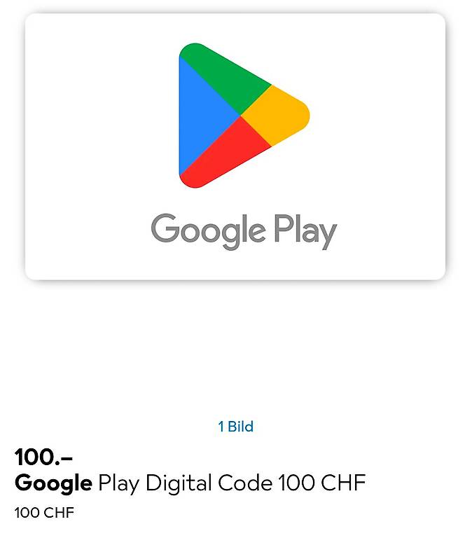 Google Play Store Schweiz Digital Code - CHF 100.- - tutti.ch