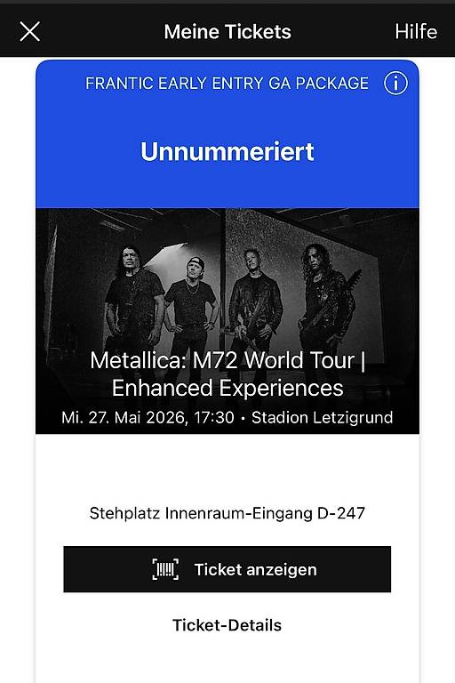 Metallica Ticket im Kanton Uri - tutti.ch
