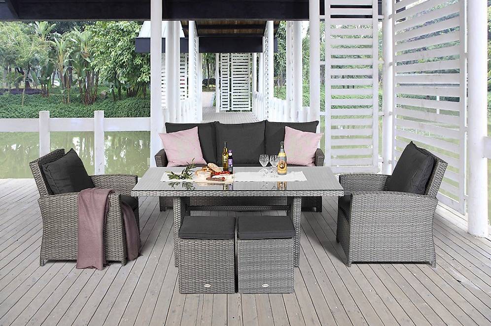 Gartenmöbel Esstischset Rattan mix-grau Canton Zurich - tutti.ch