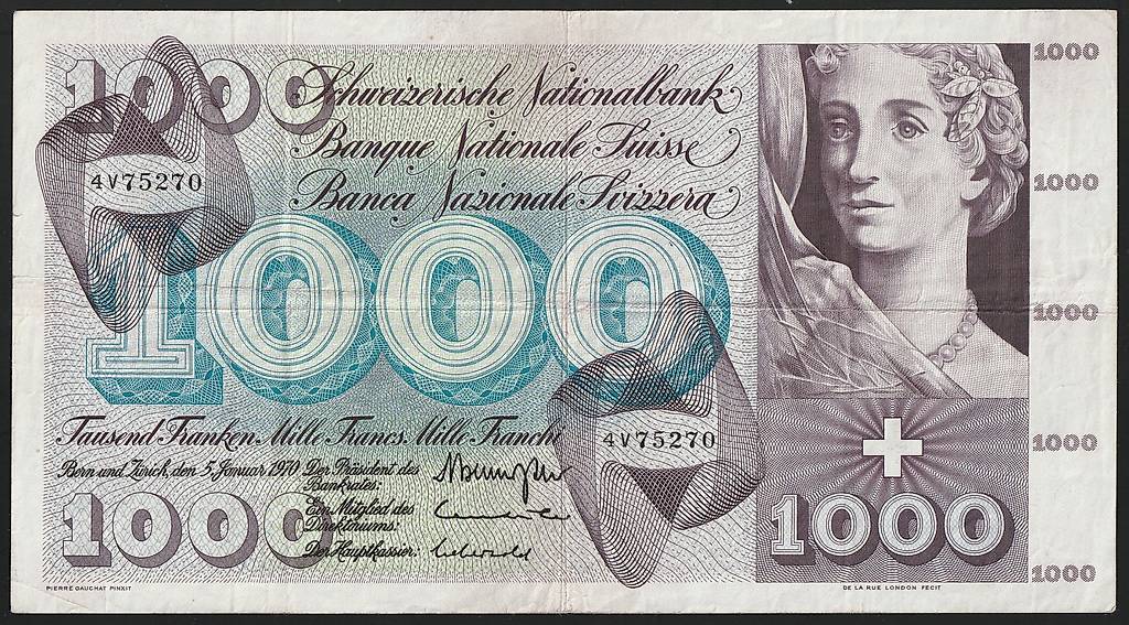 Banknote Schweiz 1000 Franken Francs Serie 5 Totentanz 1970 im Kanton ...