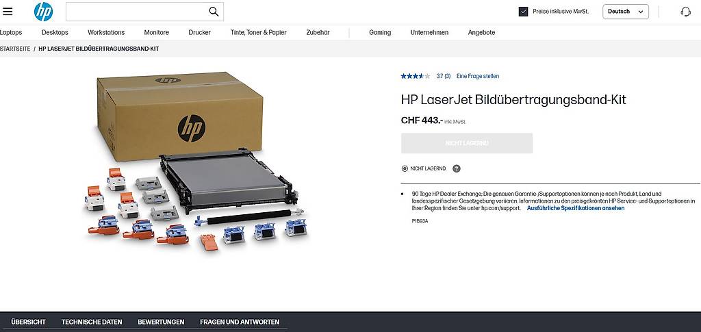 HP Color LaserJet M652/M653 / M681/M682 Transfer Kit, P1B93A im Kanton ...