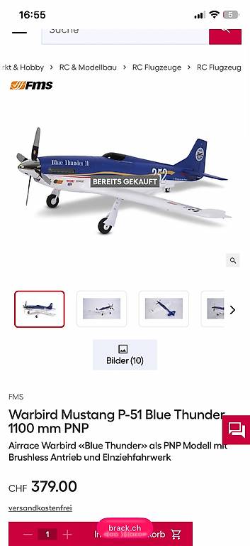 FMS Warbird P-51 Mustang ?Blue Thunder? neu unbenutzt im Kanton Bern ...