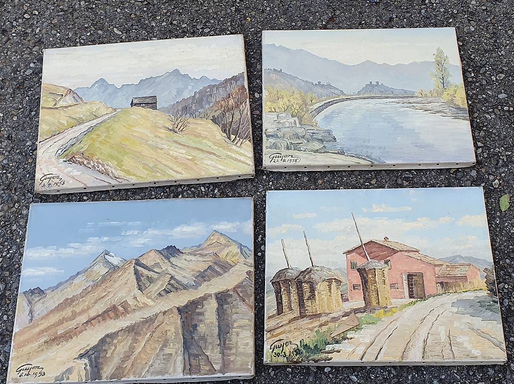 4 Ölbilder von Walter Guyer aus den 50-er jahren im Kanton Zürich ...