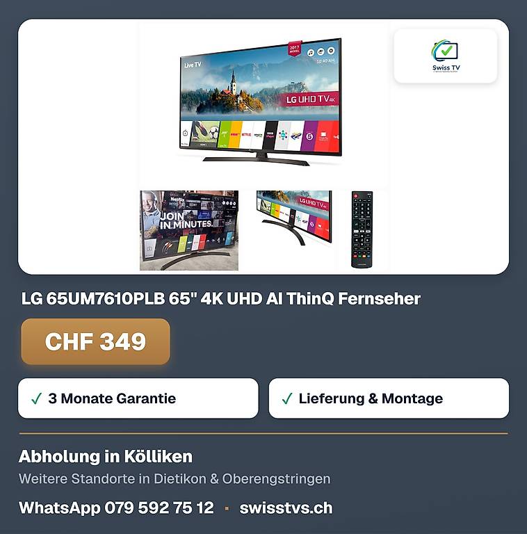LG 65UM7610PLB 65" 4K UHD AI ThinQ Fernseher im Kanton Aargau - tutti.ch