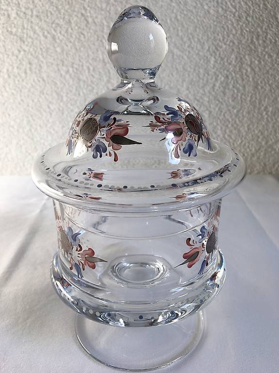 Bonboniere aus Glas mit Deckel, handgemalt Canton Berne - tutti.ch