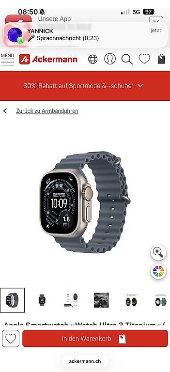 Apple Watch Ultra 3 Natural Titanium Blue Ocean Band im Kanton St ...
