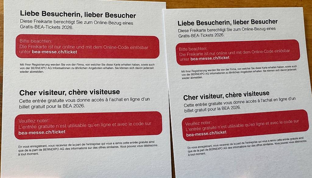 2 Tickets BEA 24. APRIL - 3. MAI 2026 in BERN im Kanton Bern - tutti.ch