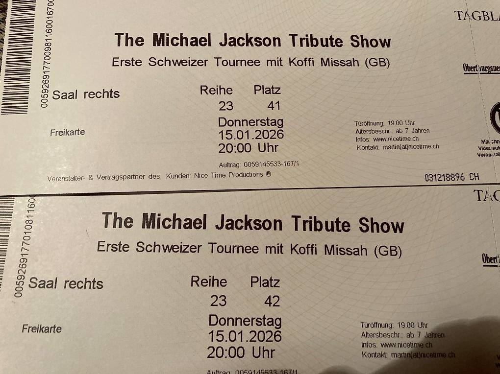 Donnerstag 15.1.26 Michael Jackson Pentorama Amriswil im Kanton St ...