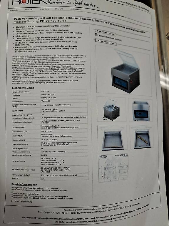 Vakuumiergerät / Profi / Rotek PM-VC-400-T im Kanton Thurgau - tutti.ch