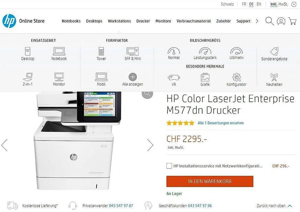 HP Color LaserJet Managed Flow-MFP M577f, Top Angebot im Kanton Zürich ...