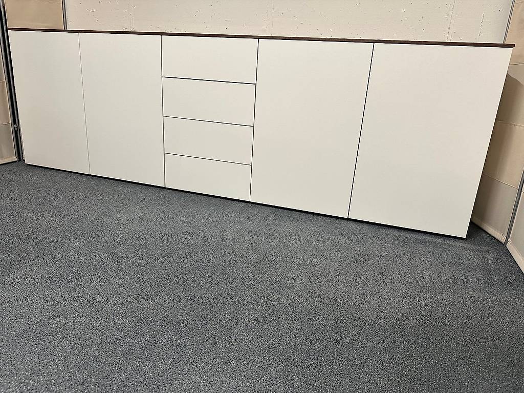 Sideboard GARDA Lack weiss Abdeckplatte Nussbaum 250 x 79 cm im Kanton ...