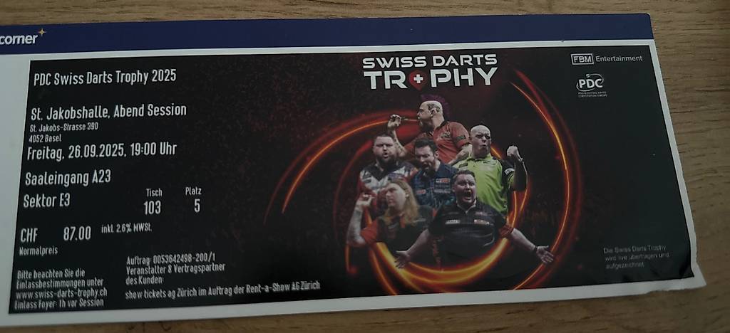 PDC Swiss Darts Trophy Tickets für Samstag Cantone Lucerna - tutti.ch