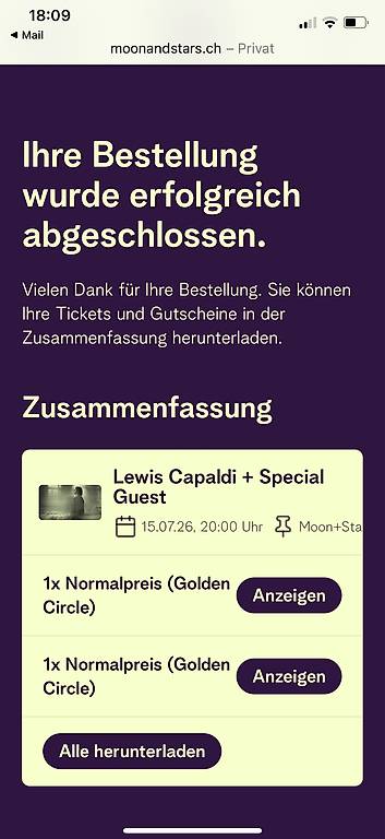 2 Tickets 14.07.2026 Lewis Capaldi Montreux Jazz Festival Canton Berne ...