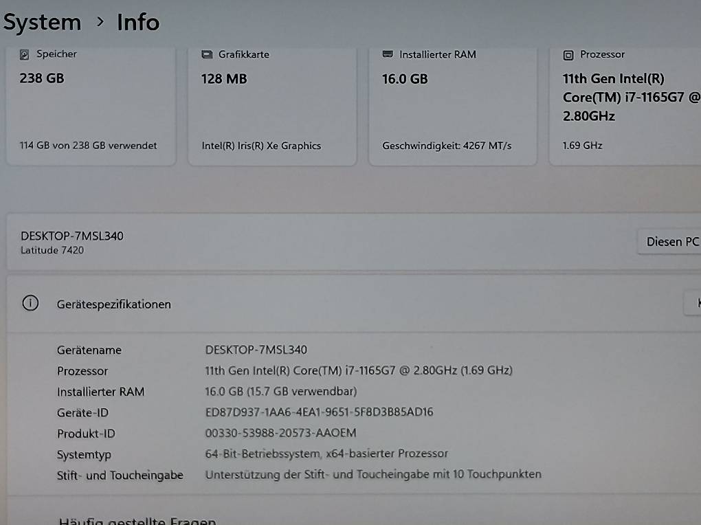 DELL i7-1165G7-2.80GHZ-16GB RAM-256GB-SSD-4G SIM-TouchScreen im Kanton ...